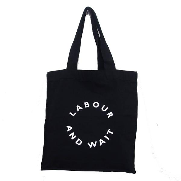 レイバーアンドウエイト LABOUR AND WAIT × リラップ re-wrap トートバッグ スクエア ロゴプリント コットン 綿 キャンバス 黒 【表記サイズ】表記なし実寸サイズをご確認ください【実寸サイズ】持ち手の長さ：約61cm...