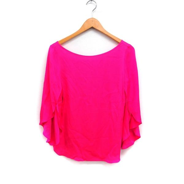 ミリー milly シルク ブラウス ペタルスリーブ 7分袖 ボートネック 無地 4 ネオンピンク /FT29 レディース【ブランド】ミリー milly【表記サイズ】4【実寸サイズ】肩幅：約34cm　身幅：約44cm　袖丈：約48cm　着丈...