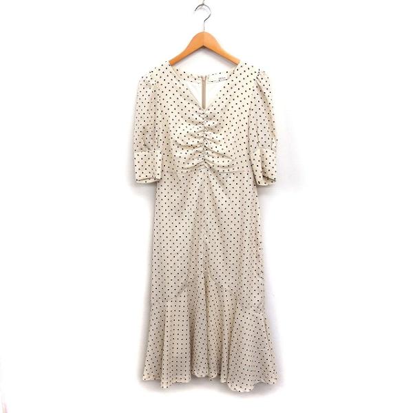 リリーブラウン Lily Brown ドット柄 マーメイド ワンピース ロング丈 5分袖 Vネック F アイボリー 白 /FT19 レディース【ブランド】リリーブラウン Lily Brown【表記サイズ】F【実寸サイズ】肩幅：約36cm　身...