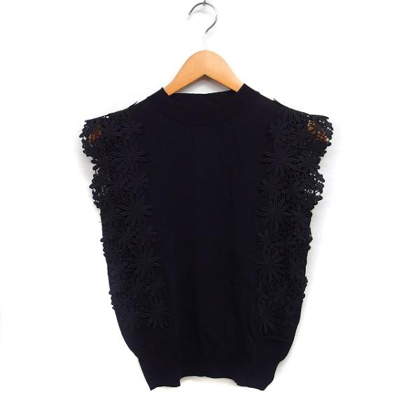 未使用品 インタープラネット INTERPLANET タグ付き レース付き ニット セーター ノースリーブ 丸首 無地 F ブラック 黒 /FT47 レディース【ブランド】インタープラネット INTERPLANET【表記サイズ】FREE【実...