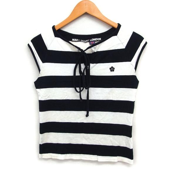 マリークワント MARY QUANT LONDON ボーダー柄 カットソー Tシャツ キャップスリーブ リボン コットン 綿 M 黒 白 /FT19 レディース【ブランド】マリークワント MARY QUANT【表記サイズ】M【実寸サイズ】身...