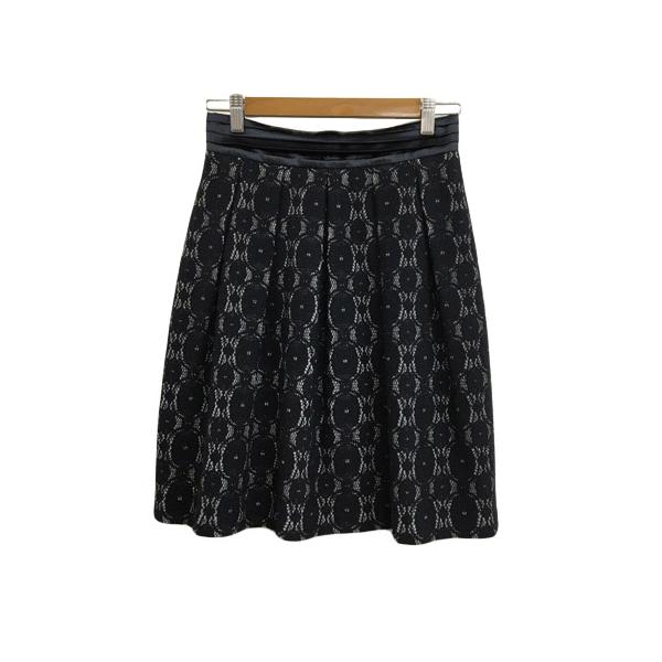 ファブリス FABRICE スカート フレア 膝丈 総レース タック ナイロン 40 黒 白 ブラック ホワイト レディース【表記サイズ】40(実寸サイズをご確認ください。)【実寸サイズ】ウエスト：64cm　ヒップ：90cm　スカート丈：5...