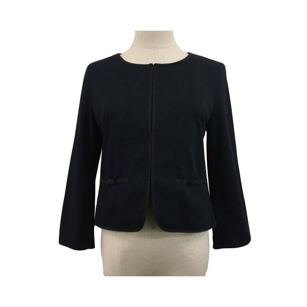 エフデ ef-de ジャケット ノーカラー シングル パイピング 無地 七分袖 9 紺 ネイビー レディース【ブランド】エフデ ef-de【表記サイズ】9(実寸サイズをご確認ください。)【実寸サイズ】肩幅：38cm　身幅：42cm　着丈：4...