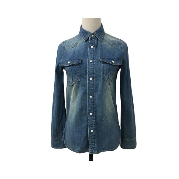 パンセ pense'e シャツ デニム ウエスタンシャツ スタンダード 長袖 36 青 ブルー レディース【ブランド】パンセ pense'e【表記サイズ】36(実寸サイズをご確認ください。)【実寸サイズ】肩幅：33cm　身幅：38cm　着丈...