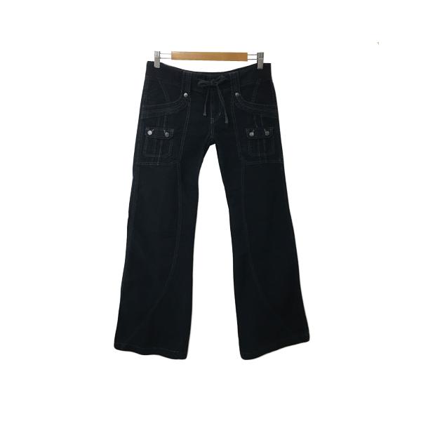 エッジオンオール EDGE ON ALL パンツ フレア ロング ウエストゴム ドロスト 無地 1 黒 ブラック レディース【表記サイズ】1(実寸サイズをご確認ください。)【実寸サイズ】ウエスト：~80cm　もも幅：26cm　裾幅：27cm...