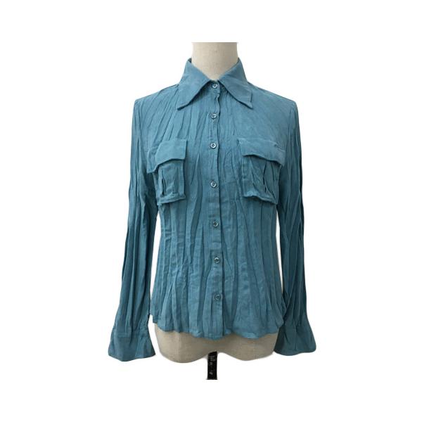 クリスモンテス chris montez シャツ ブラウス スタンダード スエード調 シワ加工 無地 長袖 1 緑 グリーン レディース【表記サイズ】1(実寸サイズをご確認ください。)【実寸サイズ】肩幅：37cm　身幅：46cm　着丈：56...