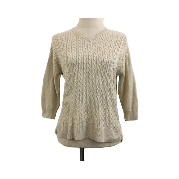 グリーンレーベルリラクシング ユナイテッドアローズ Sporting&amp;Style  セーター ニット プルオーバー Vネック 切替 リネン 七分袖 ベージュ【ブランド】グリーンレーベルリラクシング ユナイテッドアローズ green ...