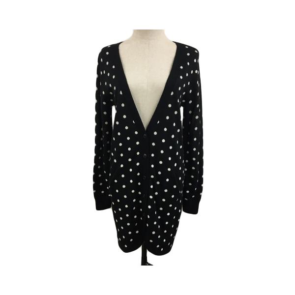 ラデューレ LA DUREE カーディガン ニット Vネック ドット アシンメトリー 長袖 9 黒 白 ブラック ホワイト レディース【表記サイズ】9(実寸サイズをご確認ください。)【実寸サイズ】肩幅：38cm　身幅：45.5cm　袖丈：5...