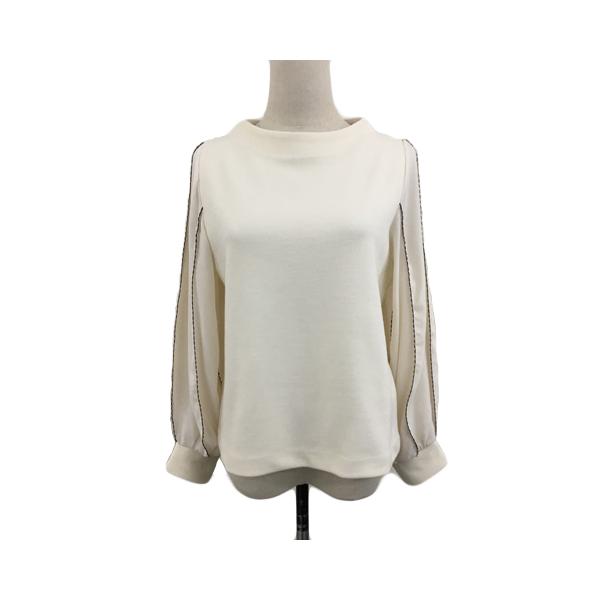 マーラ malla カットソー プルオーバー モックネック 切替 シフォン ステッチ 長袖 38 白 黒 ホワイト ブラック レディース【表記サイズ】38(実寸サイズをご確認ください。)【実寸サイズ】肩幅：34cm　身幅：49cm　着丈：5...