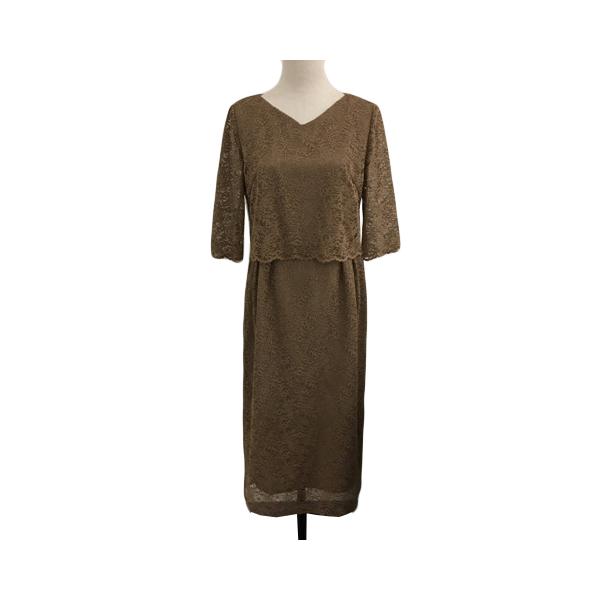 エメアンシェ aimer anche ワンピース Iライン ロング 総レース ウエストゴム 七分袖 M 茶 ベージュ ブラウン レディース【表記サイズ】M【実寸サイズ】肩幅：38cm　身幅：41cm　袖丈：37cm　総丈：108cm　ウエス...