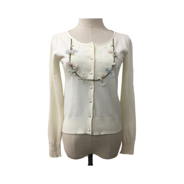 シンシアローリー CYNTHIA ROWLEY カーディンガン ニット ラウンドネック ビジュー パール 刺繍 リボン 長袖 2 白 ホワイト レディース【ブランド】シンシアローリー CYNTHIA ROWLEY【表記サイズ】2(実寸サイズ...