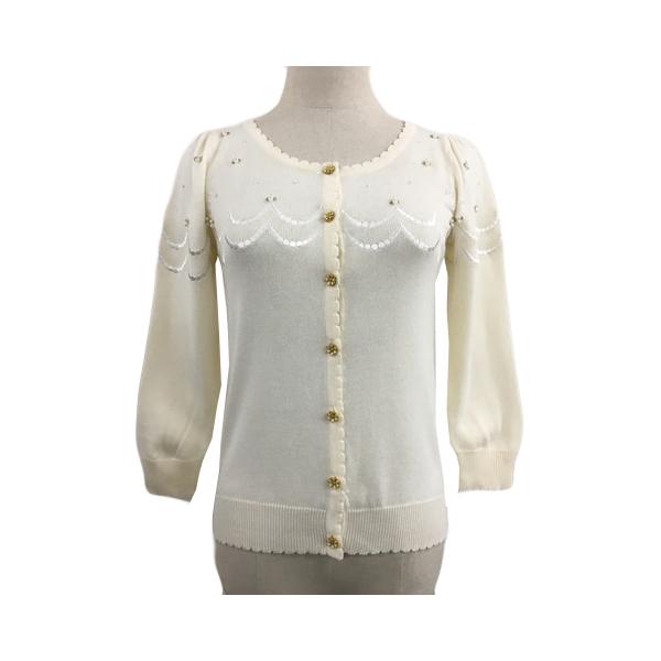 ネットディマミーナ NETTO di MAMMINA カーディガン ニット ラウンドネック ビーズ 刺繍 七分袖 36 白 ホワイト レディース【表記サイズ】36(実寸サイズをご確認ください。)【実寸サイズ】肩幅：29cm　身幅：40cm　...