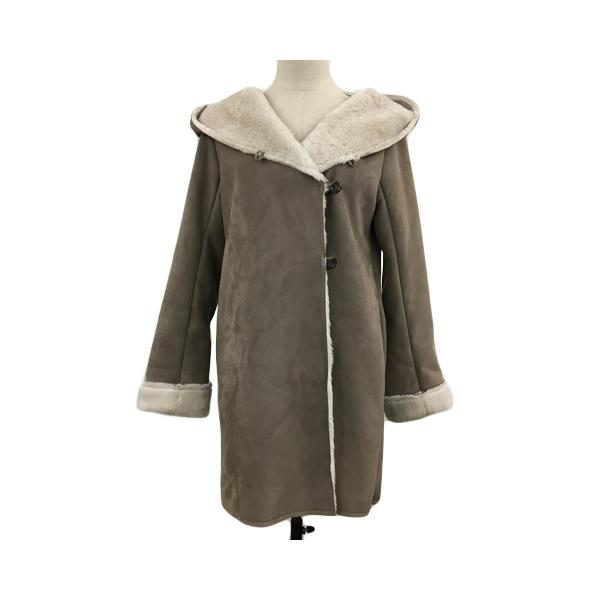 ディスコート Discoat Parisien コート ミドル フェイクムートン フード フェイクファー 無地 長袖 M グレー ベージュ レディース【ブランド】ディスコート Discoat【表記サイズ】M【実寸サイズ】肩幅：37cm　身幅...