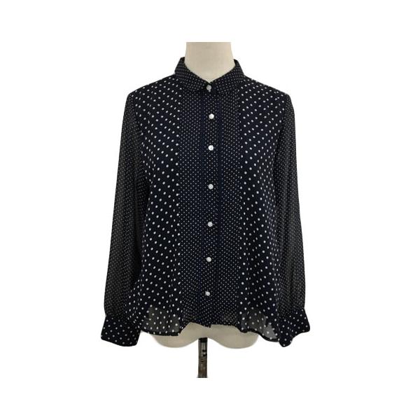 ハーモニカ HARMONICA シャツ ブラウス スタンダード シアー ドット 長袖 紺 白 ネイビー ホワイト レディース【表記サイズ】サイズ表記なし(実寸サイズをご確認ください。)【実寸サイズ】肩幅：37cm　身幅：48cm　着丈：60...