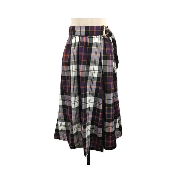 ビス Peter MacArthur スカート フレア ロング チェック タック ウエストゴム ベルト マルチカラー S 紫 白 パープル ホワイト レディース【ブランド】ビス ViS【表記サイズ】S【実寸サイズ】ウエスト：57~64cm　...
