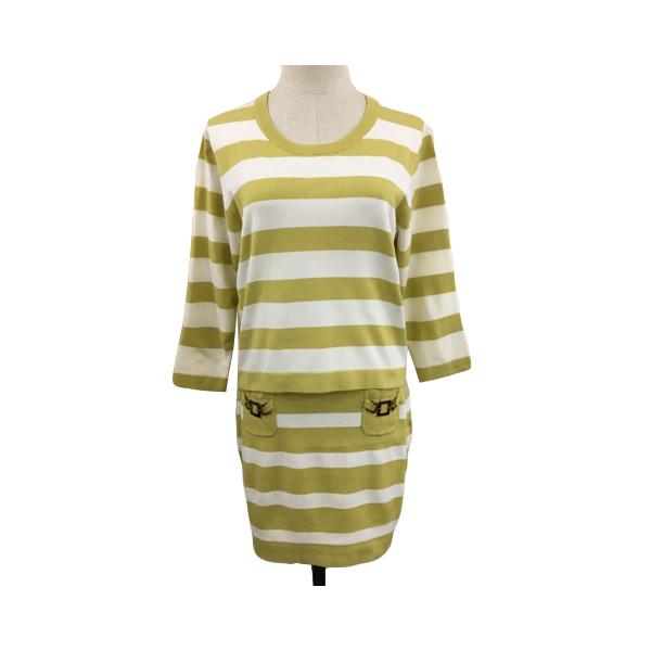 未使用品 コルテスワークス セットアップ カットソー ニット 七分袖 スカート タイト ミニ ウエストゴム ボーダー 38 黄緑 白【ブランド】コルテスワークス CORTES WORKS【表記サイズ】カットソー 38スカート 38(実寸サイ...