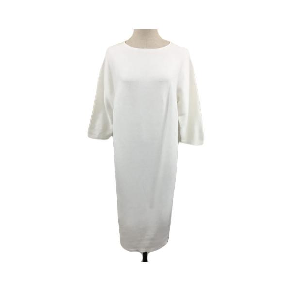 アールアンドエムフェルガナ R&amp;M Fergana ワンピース ニット Iライン ひざ丈 無地 七分袖 S〜M 白 ホワイト レディース【表記サイズ】S〜M(実寸サイズをご確認下さい。)【実寸サイズ】身幅：52cm　総丈：91cm　...