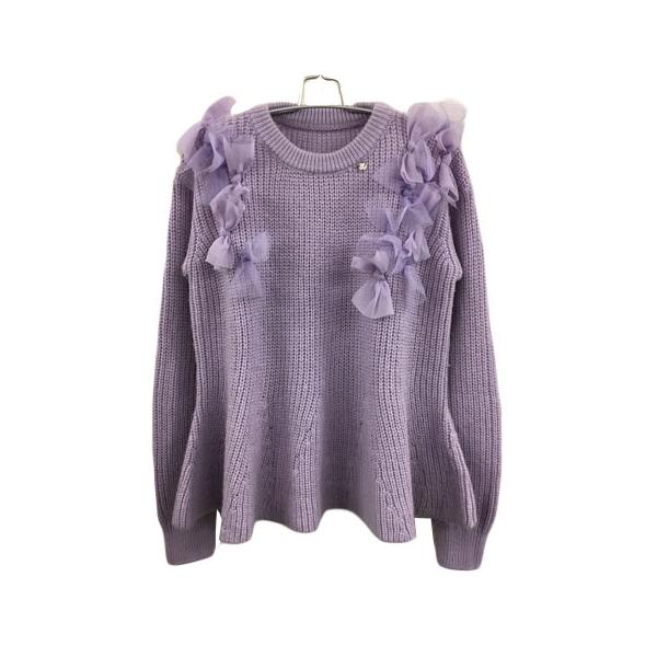 アナスイ ANNA SUI Mini セーター ニット プルオーバー クルーネック リブ チュール リボン 長袖 LL 紫 ラベンダー パープル キッズ【ブランド】アナスイ ANNA SUI【表記サイズ】LL【実寸サイズ】肩幅：42cm　身...