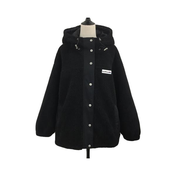 クラシカルエルフ CLASSICAL ELF×JaVa ジャケット ブルゾン 中綿 ボア フード ドロスト ロゴ 長袖 M 黒 ブラック レディース【表記サイズ】M【実寸サイズ】肩幅：59cm　身幅：73cm　着丈：67cm　袖丈：52cm...