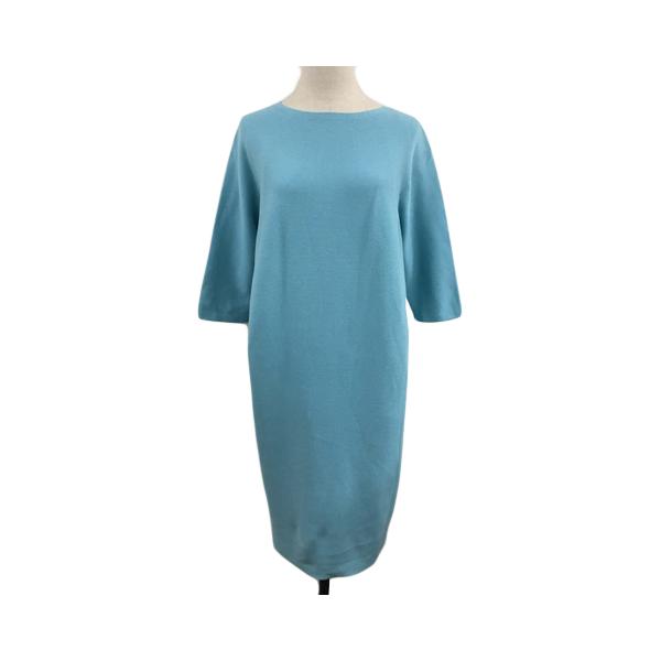 未使用品 アールアンドエム フェルガナ R&amp;M Fergana ワンピース ニット Iライン ひざ丈 無地 七分袖 S〜M 水色 ライトブルー レディース【表記サイズ】S〜M(実寸サイズをご確認ください。)【実寸サイズ】身幅：51c...