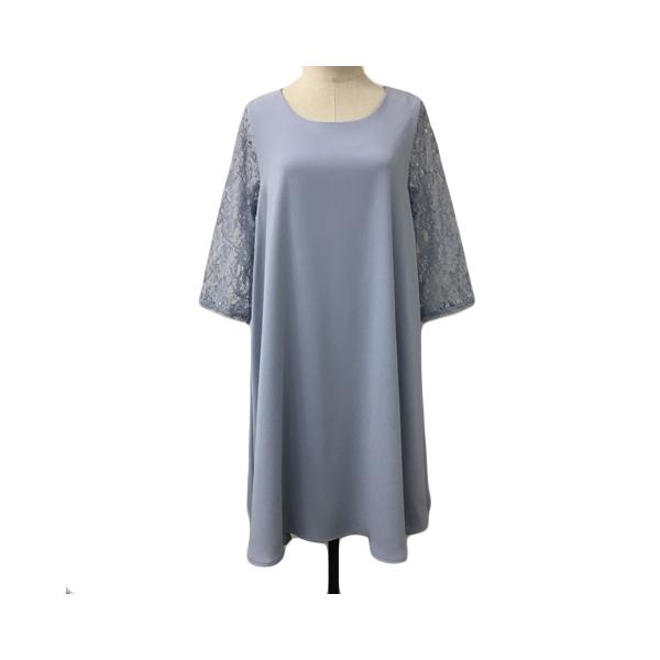 アンフィニ INFINE ワンピース フレア ひざ丈 切替 レース 七分袖 11 水色 ライトブルー レディース【表記サイズ】11(実寸サイズをご確認ください。)【実寸サイズ】肩幅：36cm　身幅：46.5cm　袖丈：42.5cm　総丈：9...