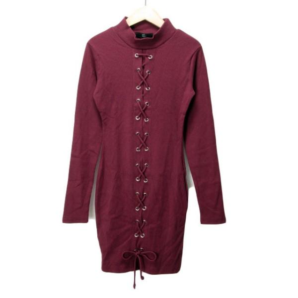 ミスガイデッド MISSGUIDED ワンピース リブニット レースアップ UK10 紫 レディース【表記サイズ】UK10【実寸サイズ】肩幅：35cm　身幅：40cm　袖丈：62cm　着丈：84cm　　【素材】綿95% ポリウレタン5%【色...