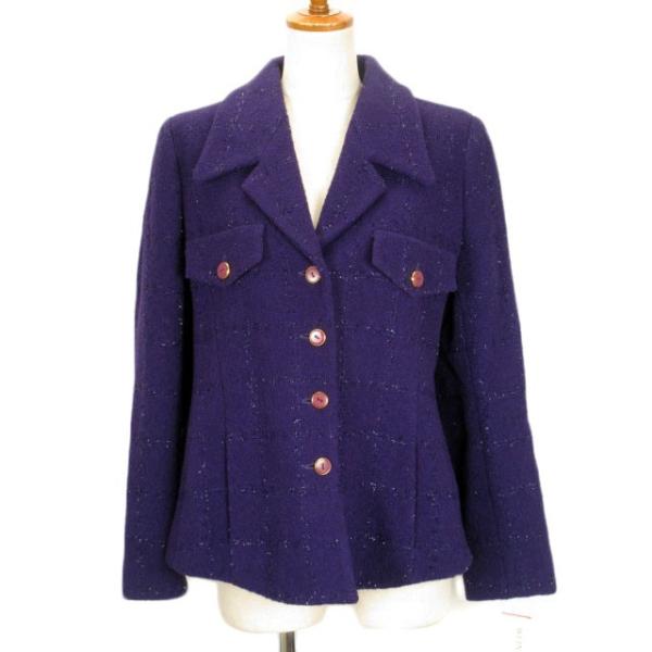 WEINBERG ジャケット ツイード 格子 ラメ ウール 38 紫 パープル レディース【表記サイズ】Mサイズ相当F38USA6【実寸サイズ】肩幅：39cm　身幅：53cm　袖丈：60cm　着丈：60cm　　【素材】毛88% ナイロン12...