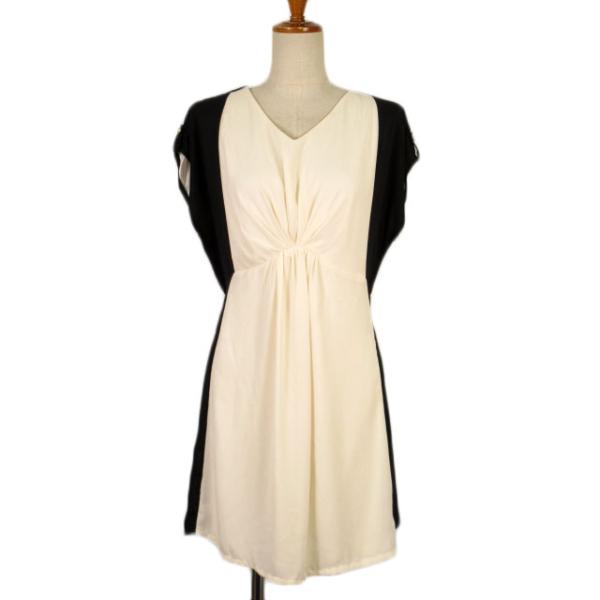 ラボラトリーワーク laboratory work ワンピース チュニック Vネック バイカラー シフォン M アイボリー 黒 ブラック レディース【ブランド】ラボラトリーワーク laboratory work【表記サイズ】M【実寸サイズ】...