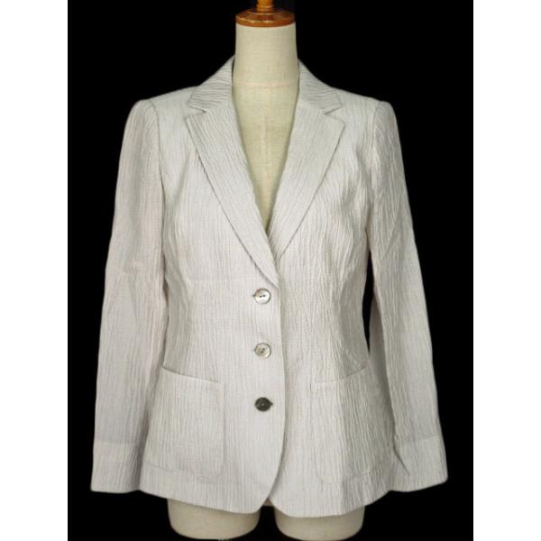 レリアン Leilian Lanificio Faliero Sarti ジャケット クリンクル コットン シルク 7 グレー レディース【ブランド】レリアン Leilian【表記サイズ】7【実寸サイズ】肩幅：35cm　身幅：46cm　袖丈...