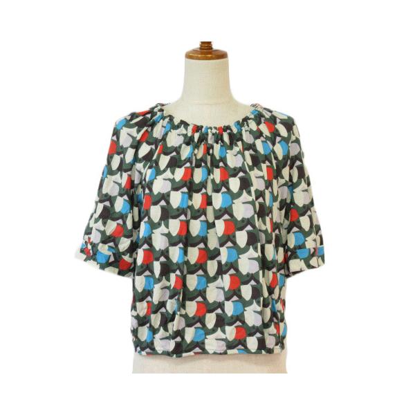 フルッティ フルッタ frutti frutta カットソー シャーリング オフショルダー 総柄 五分袖 38 マルチカラー レディース【表記サイズ】38【実寸サイズ】身幅：48cm　着丈：49cm　ゆき丈：50cm　　【素材】綿100%【...