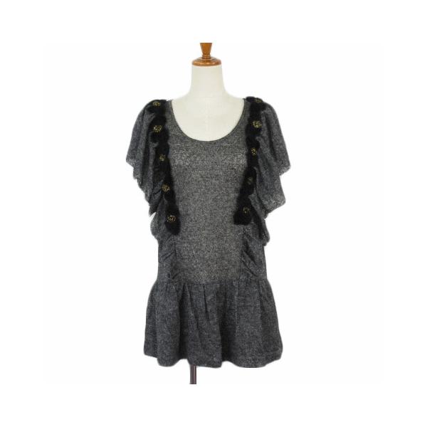 ローズバッド ROSE BUD dressing up カットソー チュニック ニット フリル モチーフ ウール混 F グレー レディース【ブランド】ローズバッド ROSE BUD【表記サイズ】F【実寸サイズ】身幅：39cm　着丈：78cm...