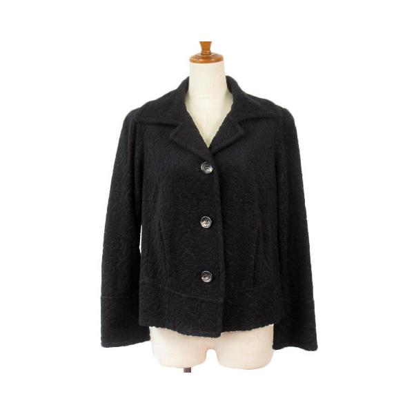 GERVE ジェルベ ジャケット ジャガード パイル ウール 42 黒 ブラック レディース【表記サイズ】42【実寸サイズ】肩幅：39cm　身幅：53cm　袖丈：59cm　着丈：57cm　　【素材】表地 毛85% ポリエステル15%　裏地 ...