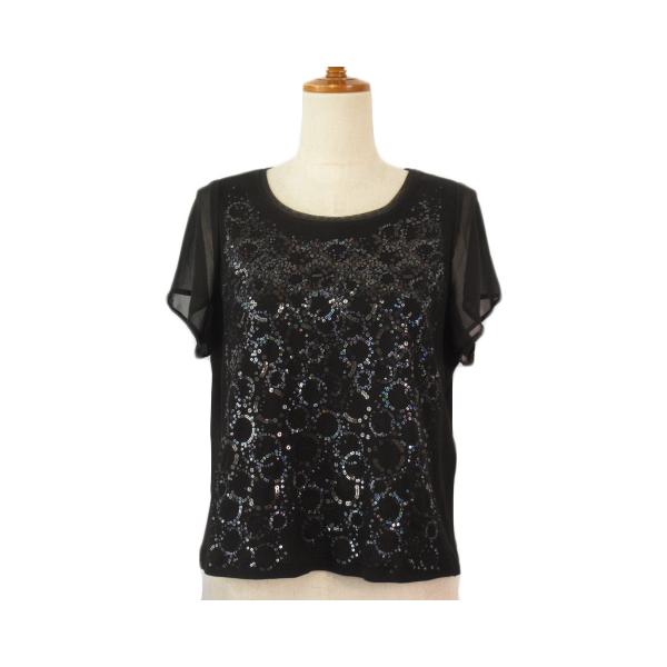 VICE VERSA バイス バーサ カットソー スパンコール 半袖 シフォン 40 黒 ブラック レディース【表記サイズ】40【実寸サイズ】肩幅：34cm　身幅：50cm　袖丈：16cm　着丈：49cm　　【素材】綿100%【色】黒 ブラ...