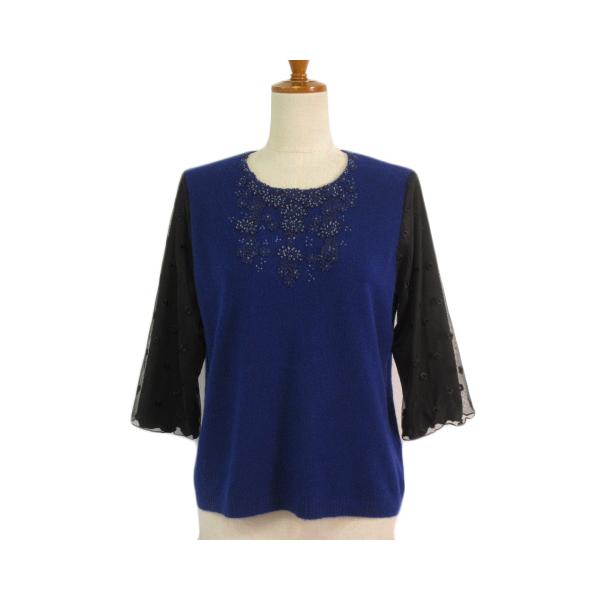 VICE VERSA バイス バーサ カットソー ドッキング ビーズ レース チュール 刺繍 カシミヤ 40 青 ブルー レディース【表記サイズ】40【実寸サイズ】肩幅：37cm　身幅：49cm　袖丈：39cm　着丈：55cm　　【素材】本...