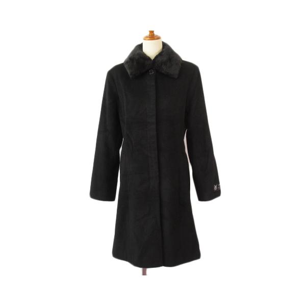 ハーモニカ HARMONICA コート ステンカラー フェイクファー アンゴラ混 9 黒 ブラック レディース【表記サイズ】9AR【実寸サイズ】肩幅：42cm　身幅：52cm　袖丈：60cm　着丈：94cm　　【素材】表地 毛47% ポリエ...