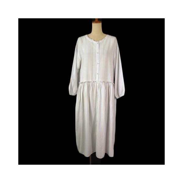 サマンサモスモス SM2 Et grenier ワンピース シャツワンピ ストライプ ノーカラー フリル F 白 ホワイト レディース【ブランド】サマンサモスモス SM2【表記サイズ】F【実寸サイズ】身幅：52cm　着丈：110cm　ゆき丈...