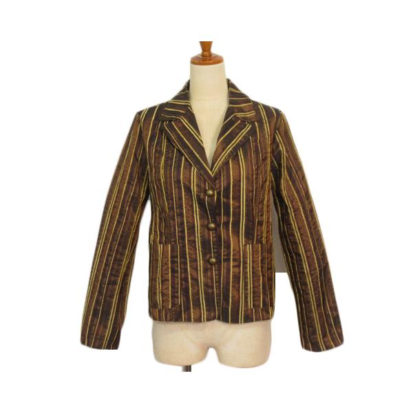 ELEONORA AMADEI エレオノラ アマディ ジャケット ストライプ モール L イタリア製 茶 ブラウン レディース【表記サイズ】L【実寸サイズ】肩幅：39cm　身幅：49cm　袖丈：59cm　着丈：55cm　　【素材】ポリエステ...