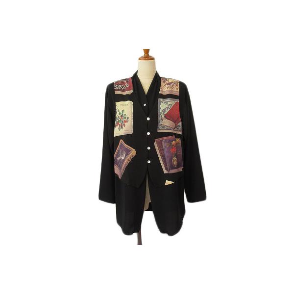 BRUGES レトロ ヴィンテージ 日本製 ブラウス シャツ Vネック フェイクレイヤード F 黒 ブラック レディース【表記サイズ】F【実寸サイズ】身幅：48cm　着丈：75cm　ゆき丈：82cm　　【素材】表地 別布 ポリエステル100...