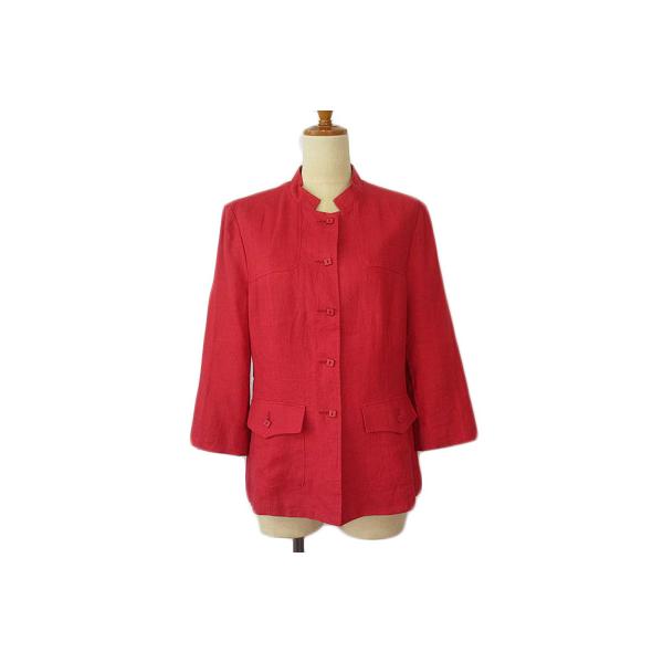 OTTIMO BRACCIO オッティモブラッチオ イタリア製 ジャケット リネン 44 赤 レッド レディース【表記サイズ】44【実寸サイズ】肩幅：40cm　身幅：49cm　袖丈：46cm　着丈：62cm　　【素材】麻100%【色】赤 レ...