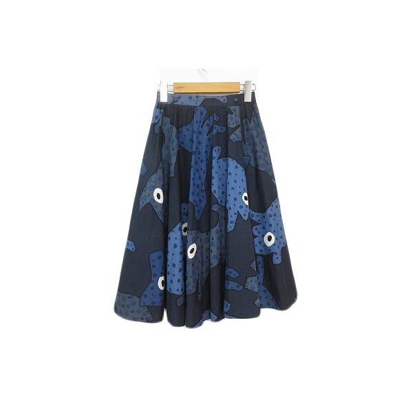 ARGENT DOREE アトリエドール 日本製 レトロ ヴィンテージ スカート フレア 総柄 青 ブルー レディース【表記サイズ】表記なし(実寸サイズをご覧ください)【実寸サイズ】ウエスト：56cm　ヒップ：108cm　スカート丈：68c...