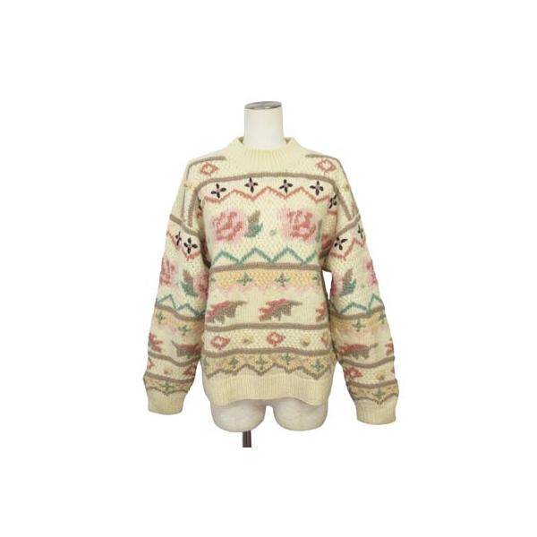 セシレーヌ Cecilene ヴィンテージ レトロ ハンドニット セーター 3D 花柄 M〜L オフホワイト レディース【表記サイズ】 M〜L【実寸サイズ】肩幅：53cm　身幅：51cm　着丈：53cm　袖丈：51cm　　【素材】ウール【色...