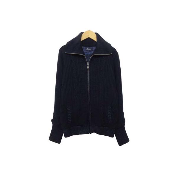 H・L HENRI-LUC CHAPUIS ニット ジャケット ブルゾン ジップアップ ケーブル編み ラメ L 紺 ネイビー メンズ【表記サイズ】L【実寸サイズ】肩幅：37cm　身幅：55cm　着丈：60cm　袖丈：67cm　　【素材】表地...