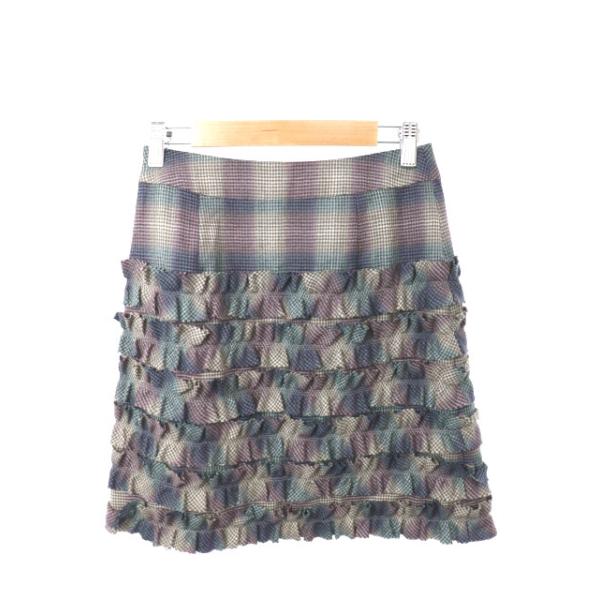 エフデ ef-de スカート タイト ミニ ジップフライ ティアード グレンチェック ウール 7 紺 ネイビー /TK7 レディース【中古】【ベクトル 古着】【ブランド】エフデ ef-de【表記サイズ】7【実寸サイズ】ウエスト：62cm　ヒ...