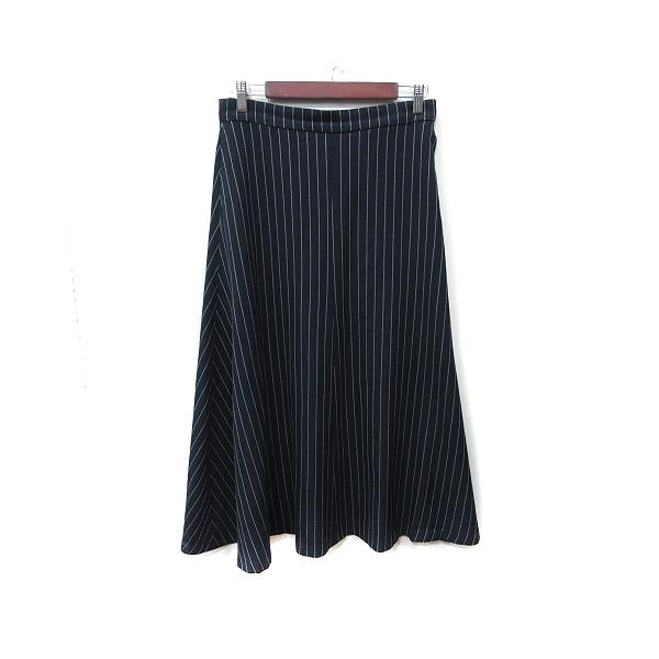 ビス ViS フレアスカート ロング ストライプ L 紺 ネイビー /YI レディース【ブランド】ビス ViS【表記サイズ】L【実寸サイズ】ウエスト：約74cm　ヒップ：約106cm　スカート丈：約82cm　　【素材】ポリエステル 100％...