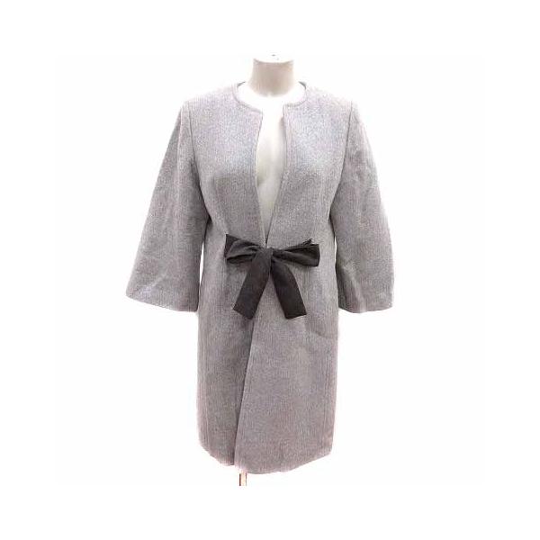 ダンローヴィサヴィスフィユオウポアル DANS LEAU VIS a VIS ノーカラーコート ウエストマーク 総裏地 ウール 11AR L /YK レディース【表記サイズ】11AR（日本サイズL程度）【実寸サイズ】肩幅：約36.5cm　身...