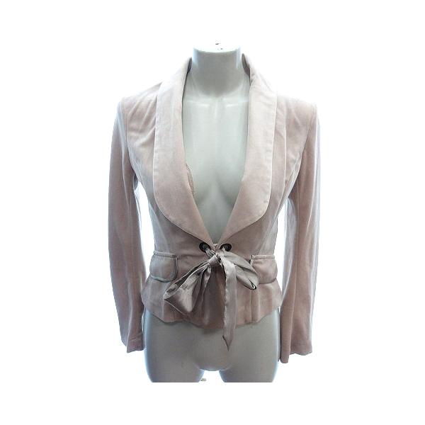 ペルシ persil ジャケット ショールカラー ベロア リボン ウエストマーク M ベージュ /AU レディース【ブランド】ペルシ persil【表記サイズ】M【実寸サイズ】肩幅：約35cm　身幅：約42cm　着丈：約49cm　袖丈：約5...
