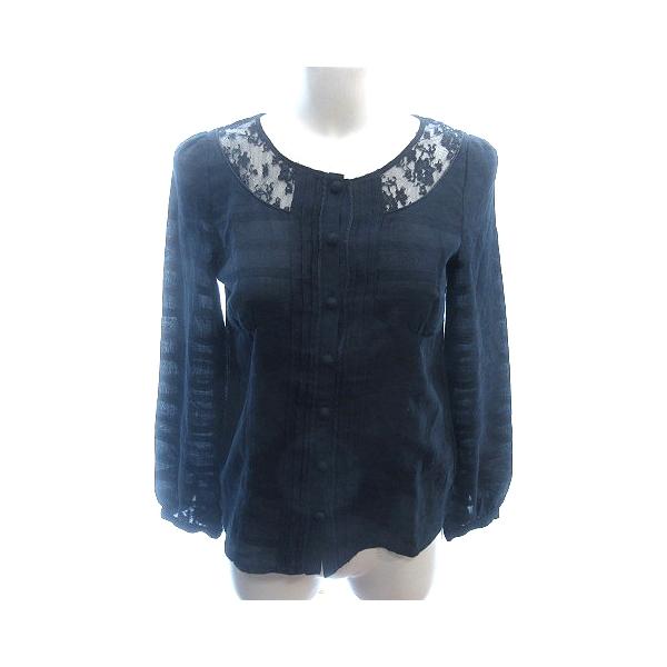 ジルスチュアート JILL STUART シャツ ブラウス ノーカラー 切替 レース 刺繍 ボーダー 長袖 S 黒 ブラック /AU レディース【ブランド】ジルスチュアート JILL STUART【表記サイズ】S【実寸サイズ】肩幅：約32c...