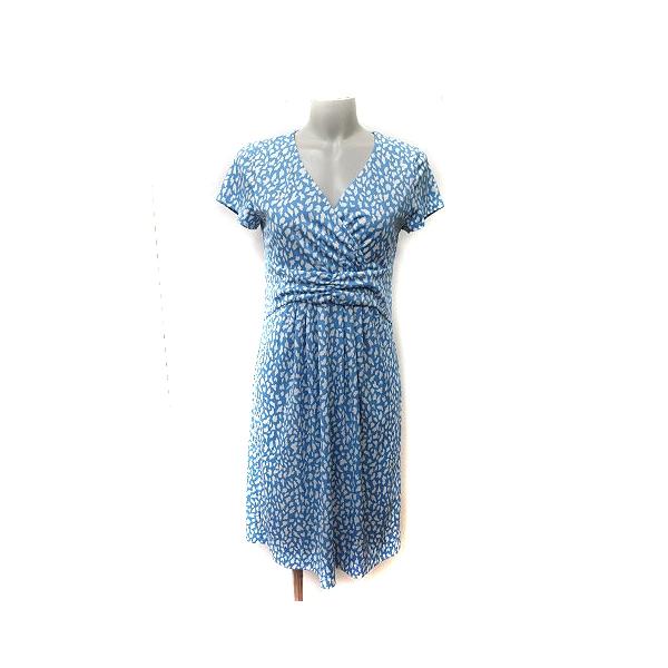 ウッドアンドペッカー  WOOD&amp;PECKER ワンピース ひざ丈 カシュクール フレンチスリーブ 総柄 38 M 水色 白 ホワイト /YI レディース【表記サイズ】38（Mサイズ）【実寸サイズ】肩幅：約33cm　身幅：約40cm...