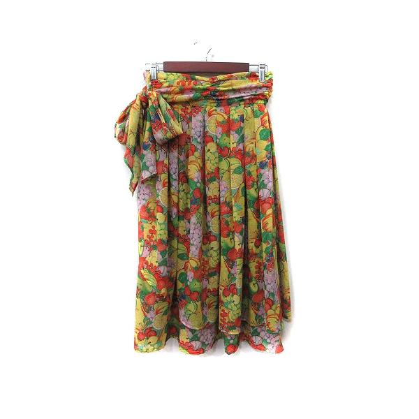 Bear's Bazaar フレアスカート ギャザー ロング フィッシュテール 総柄 42 XL マルチカラー /YI レディース【表記サイズ】42（XLサイズ）【実寸サイズ】ウエスト：約64cm　ヒップ：約92cm　スカート丈：約73cm...