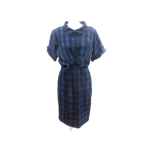 コルテスワークス ドッキングワンピース ひざ丈 ステンカラー 前結び ロールアップ チェック ドルマンスリーブ 半袖 38 M 紺【ブランド】コルテスワークス CORTES WORKS【表記サイズ】38（日本サイズM程度）【実寸サイズ】着丈...